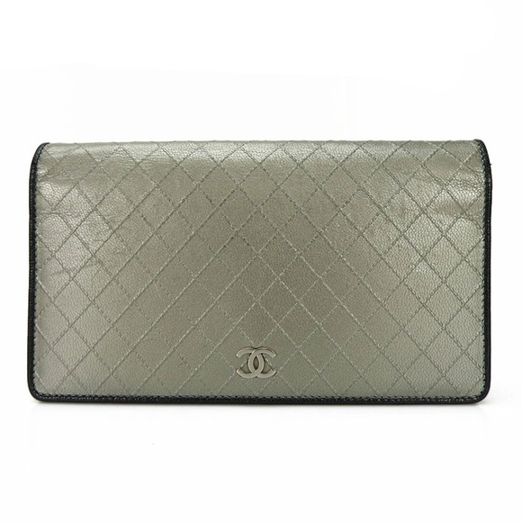 CHANEL | Bags | Chanel Bifold Long Wallet Metallic Silver Coco Mark ...